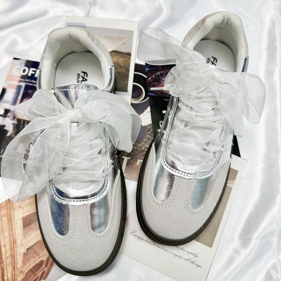 1 Pair Thin Tulle Shoelaces, Wide White & Smoke Grey Lace Shoe Strings ...