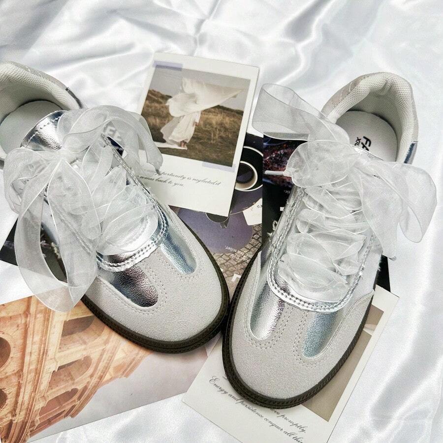 1 Pair Thin Tulle Shoelaces, Wide White & Smoke Grey Lace Shoe Strings ...