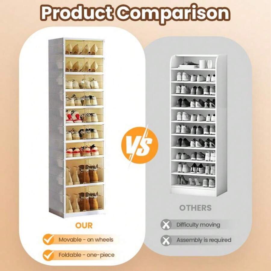 NLDD Expandable 9-Tier Shoe Rack With Clear Doors And Wheels ...