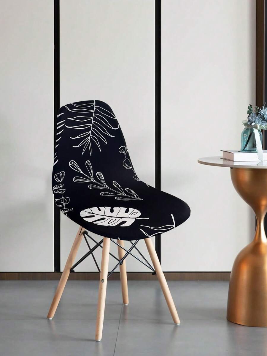 1/4pcs Eames Chair Covers In Milk Silk, Leaf Print, Black & White ...