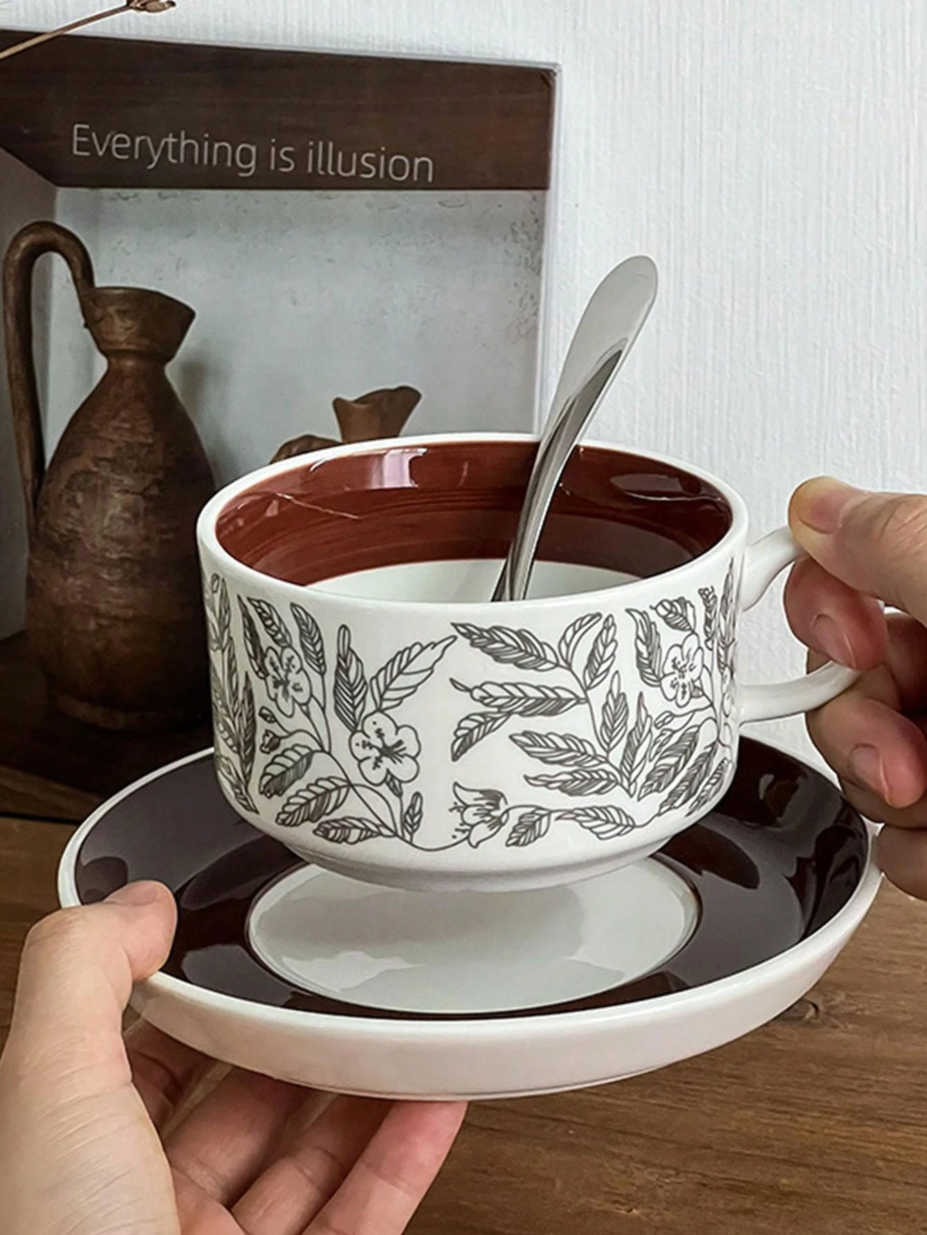 1pc Vintage Ceramic Coffee Cup & Saucer Set, Elegant High-End Design For Office, Afternoon Tea ...