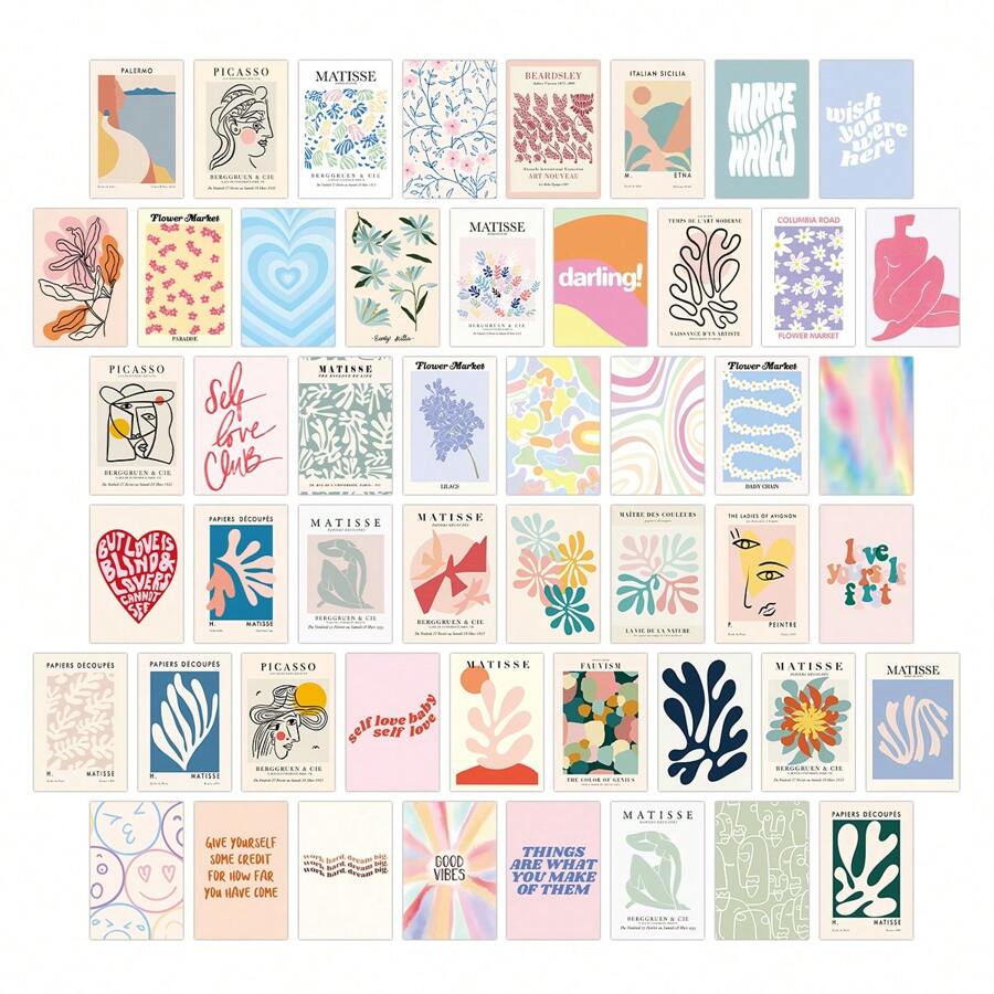50pcs Danish Pastel Room Decor Aesthetic Collage Posters, Aesthetic Wall Collage Kit, Cute ...