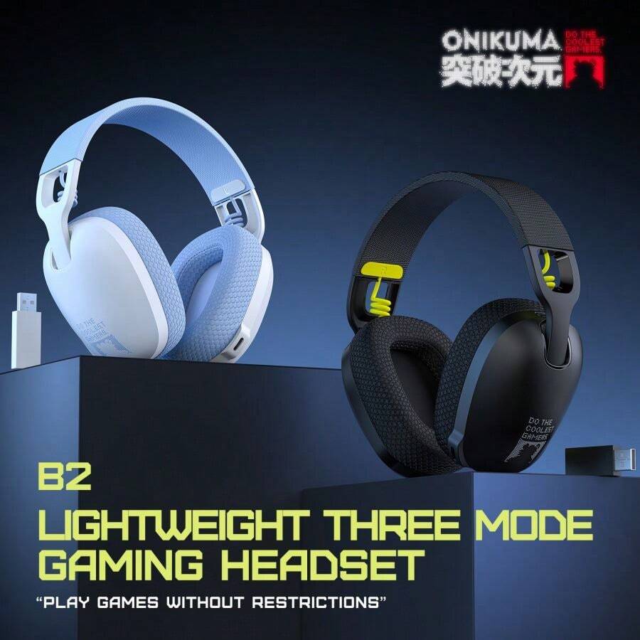 ONIKUMA B2 White Wireless Gaming Headset Foldable Headphones Gamer With Noise-Canceling ...