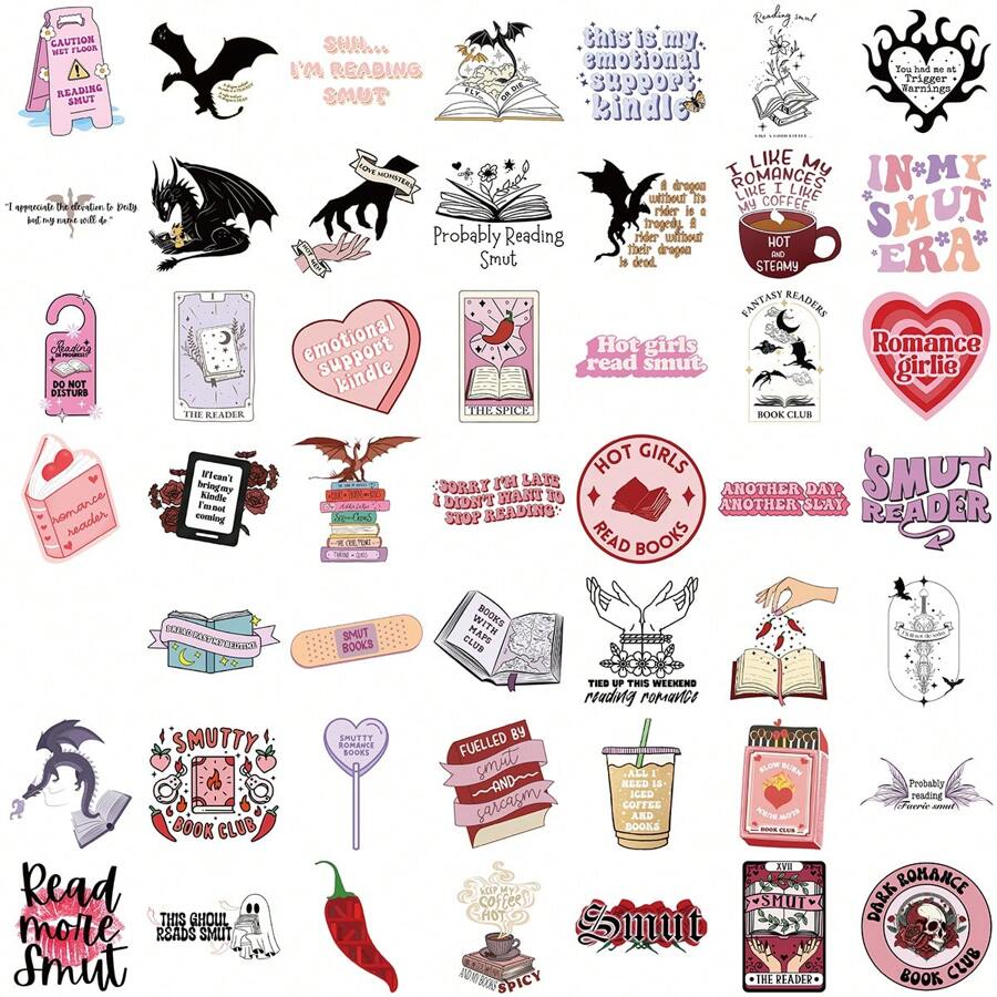 50PCS Bookish Smutty Reading Stickers Vinyl Aesthetics Stickers For ...
