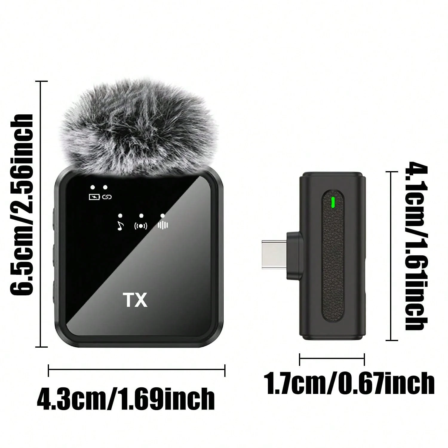 Microfono senza fili a colletto compatibile con iPhone, Type-C, Android ...