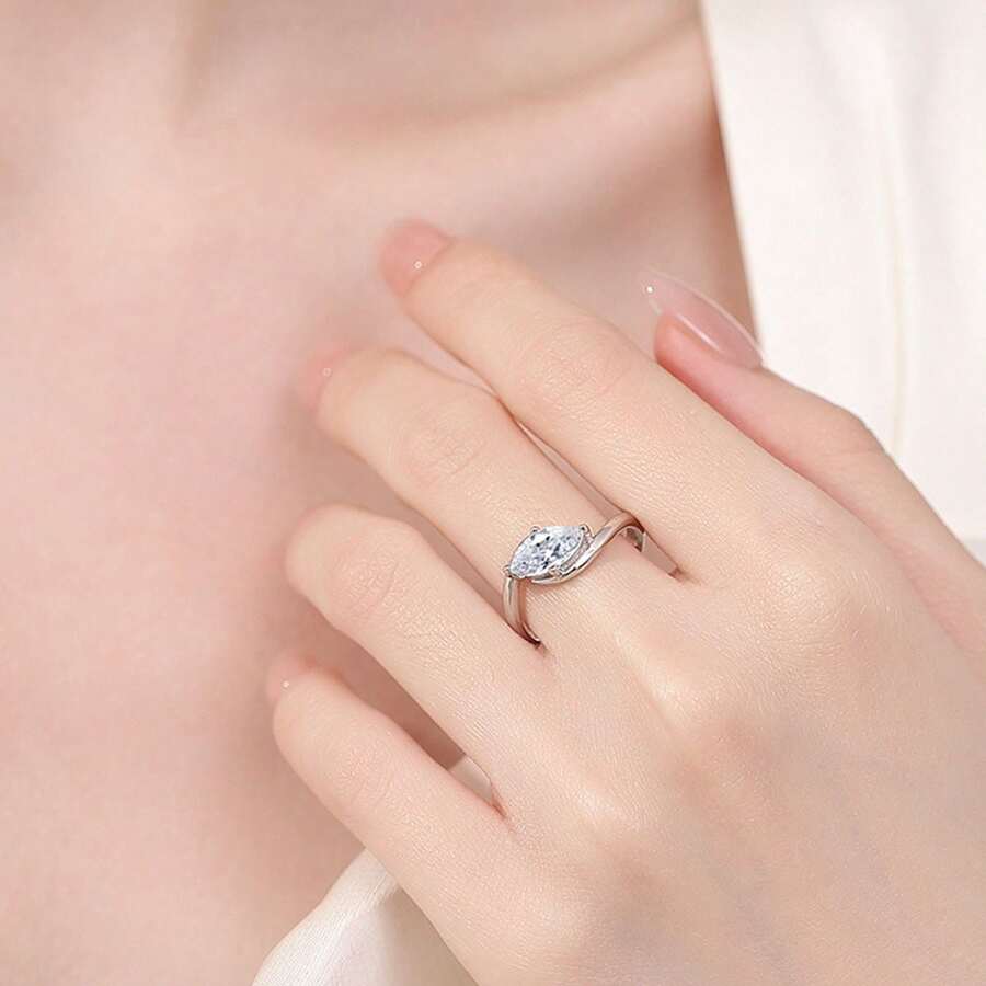 1 szt. 1Ct Moissanite S925 Srebrny Pierścień w Kształcie Końskiego Oka, Wysokiej Jakości ...