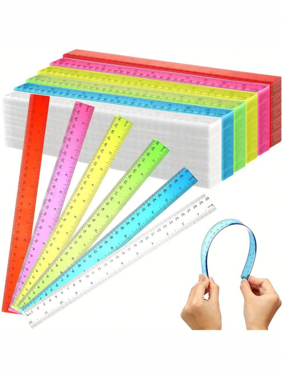 4 piezas de reglas plásticas transparentes de colores mixtos, reglas ...