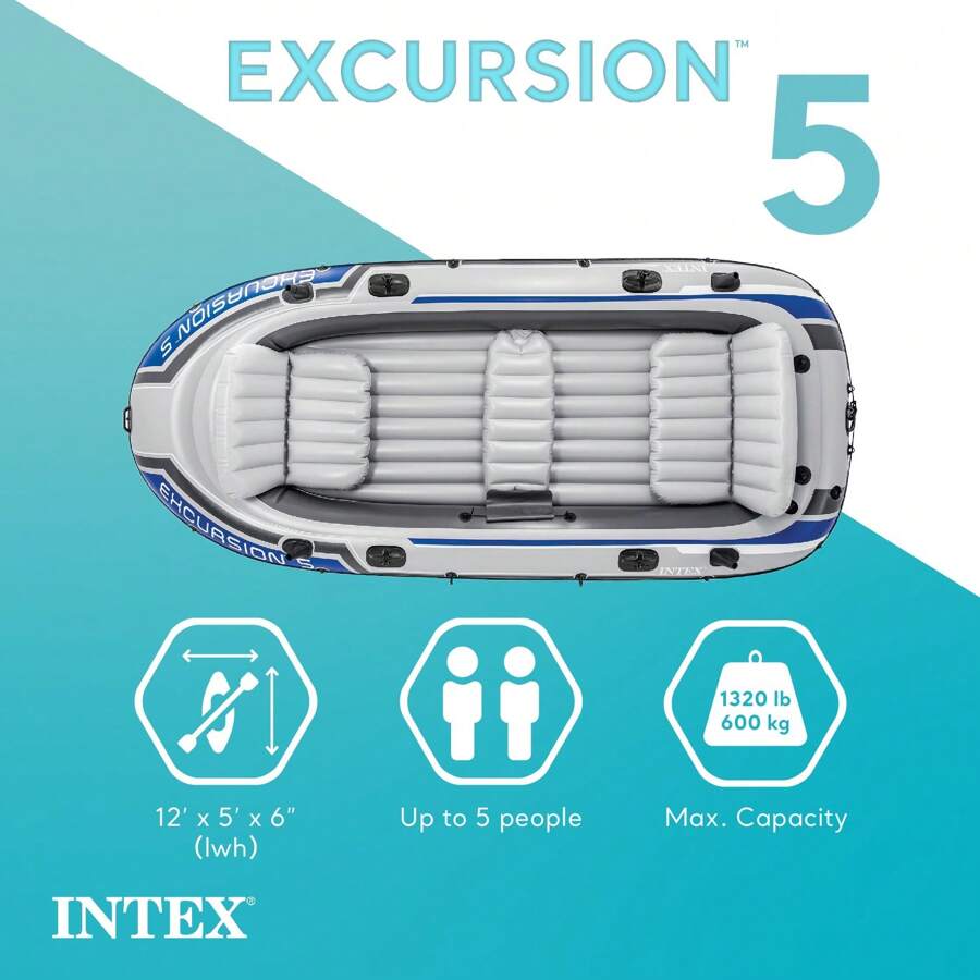 Intex Intex Excursion 5 Person Inflatable Fishing Raft Boat With ...