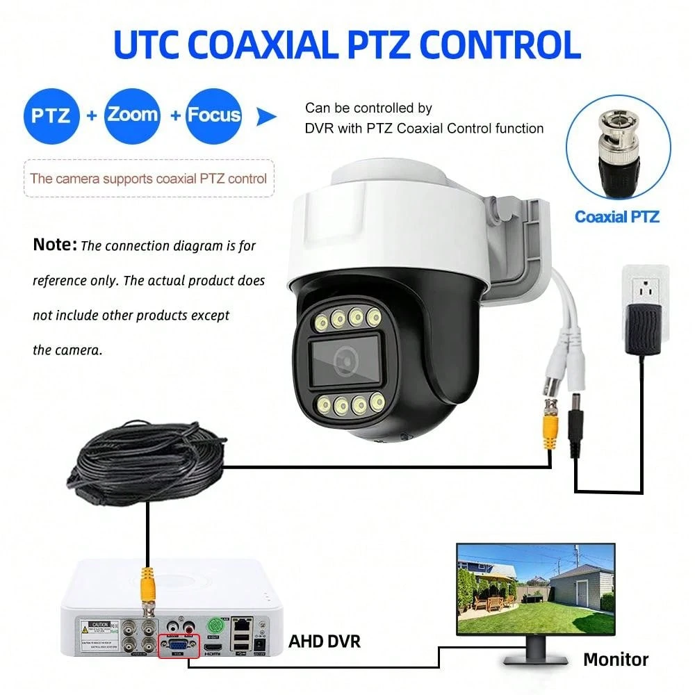 CCTV 1080P AHD PTZ Camera Full Color Night Vision UTC Coaxial BNC Audio ...
