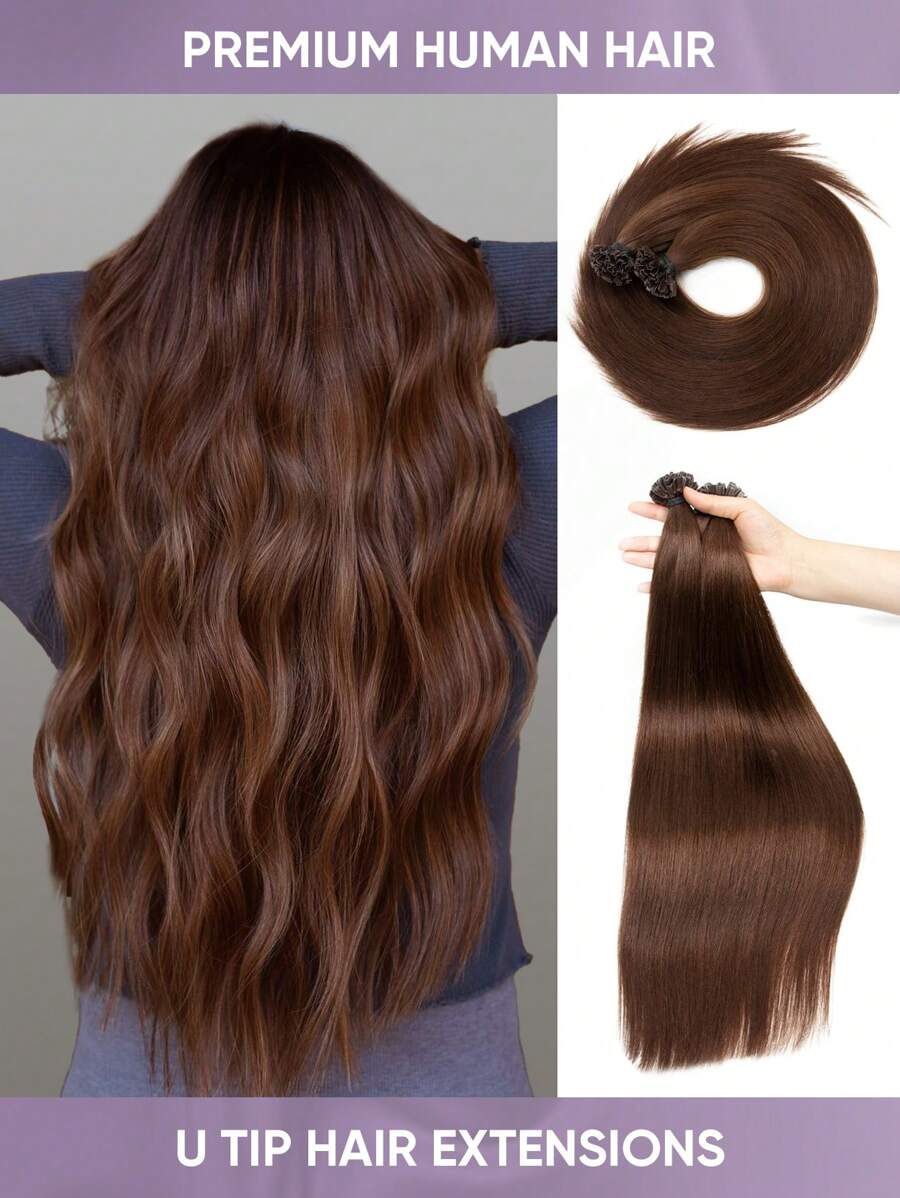 50 Pcs U Tip Hair Extensions Human Hair Extensions Color 4 Chocolate ...