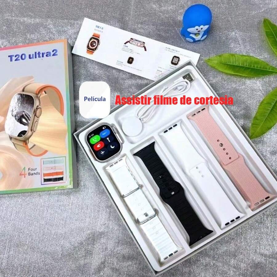 (4 Braceletes) 2024 Nova Série 9 Smartwatch T20 Ultra 2 Carga Sem Fio ...