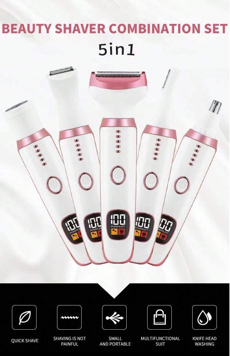 5-In-1 Rechargeable Electric Razor For Women: Face, Nose, Legs ...