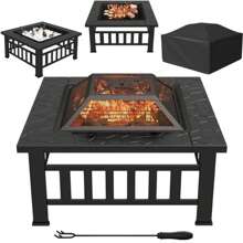 32" Patio Square Fire Pit Table For Patio Backyard BBQ, Ice Storage ...