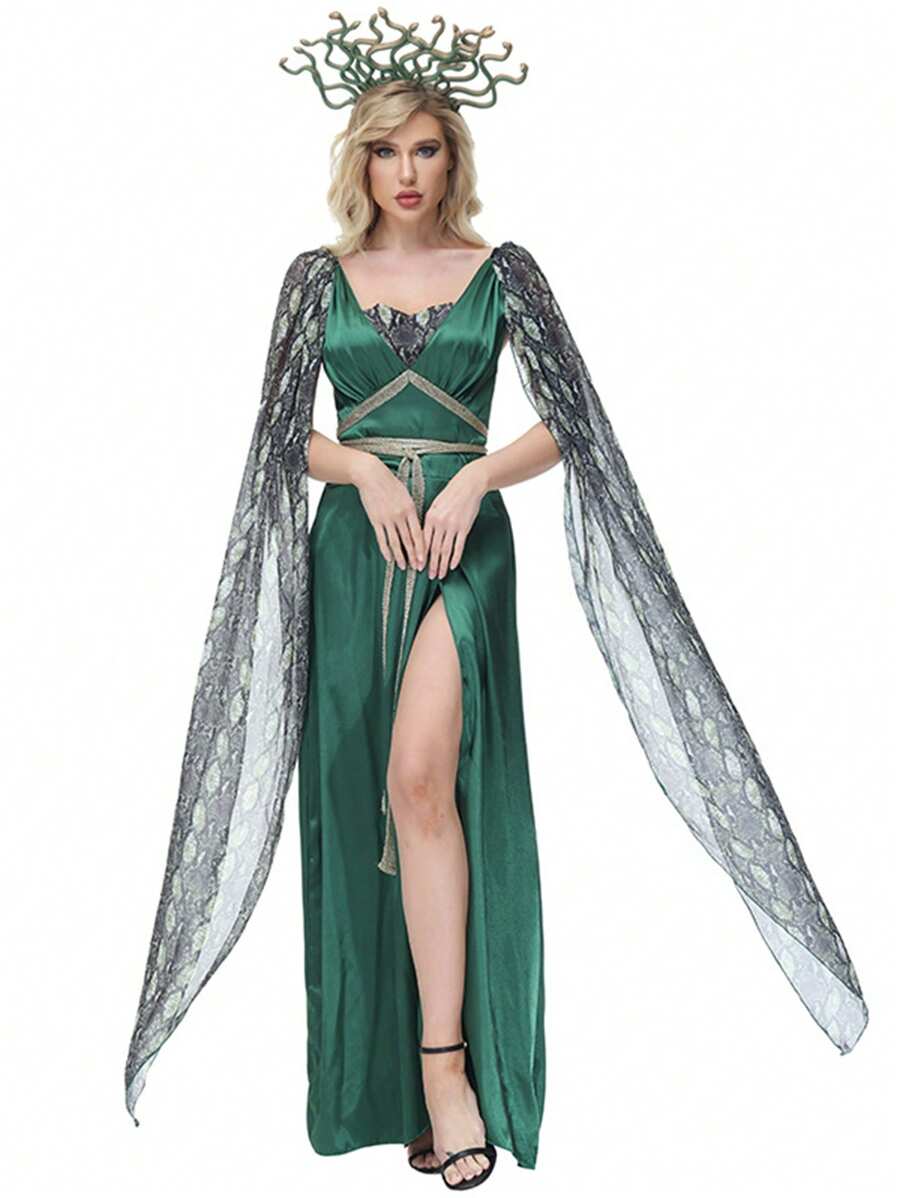 2 Pieces Party Performance Costume Medusa Costume Adult Women: Green Medusa Dress With Snake ...