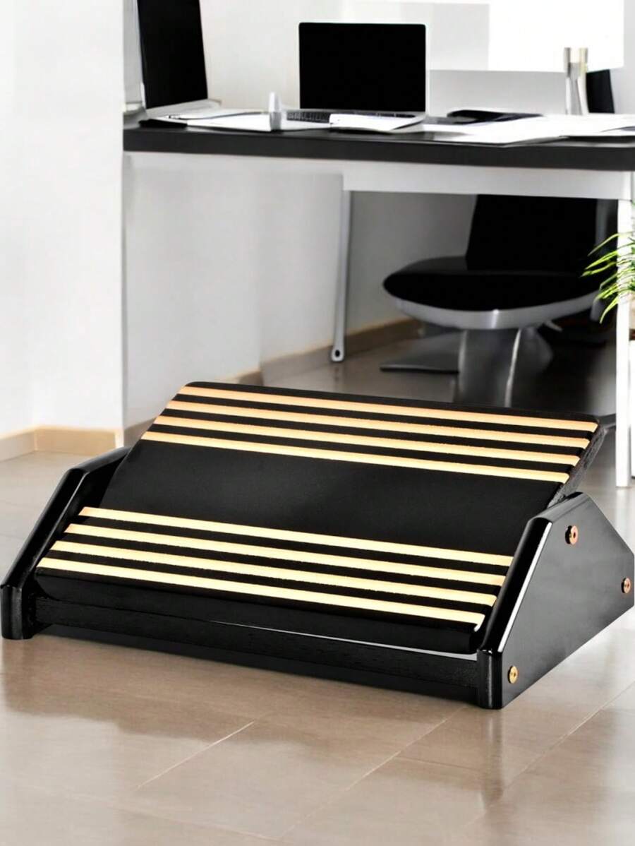 Ergonomic Wooden Foot Support Lumbar Leg Rest Support Office Black ...