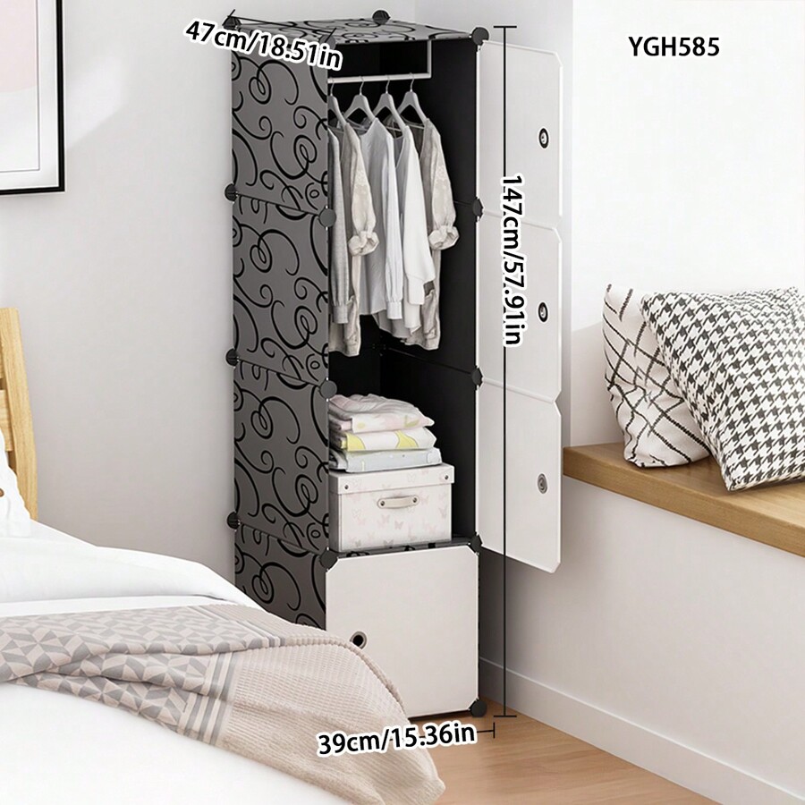 Simple Wardrobe Cabinet Assembly, Wood Grain Closet Combination ...
