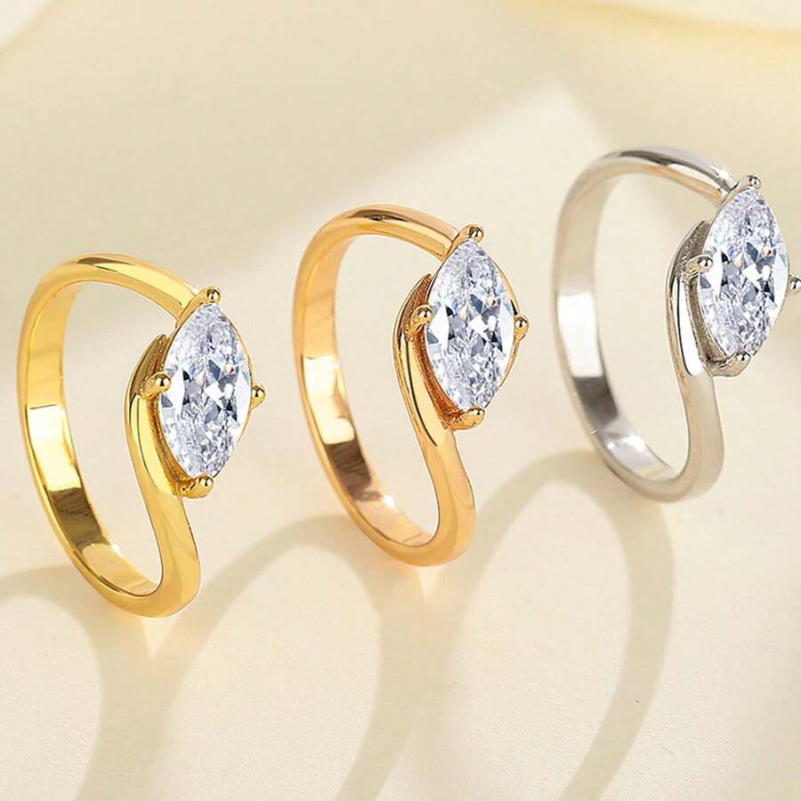 1 szt. 1Ct Moissanite S925 Srebrny Pierścień w Kształcie Końskiego Oka, Wysokiej Jakości ...