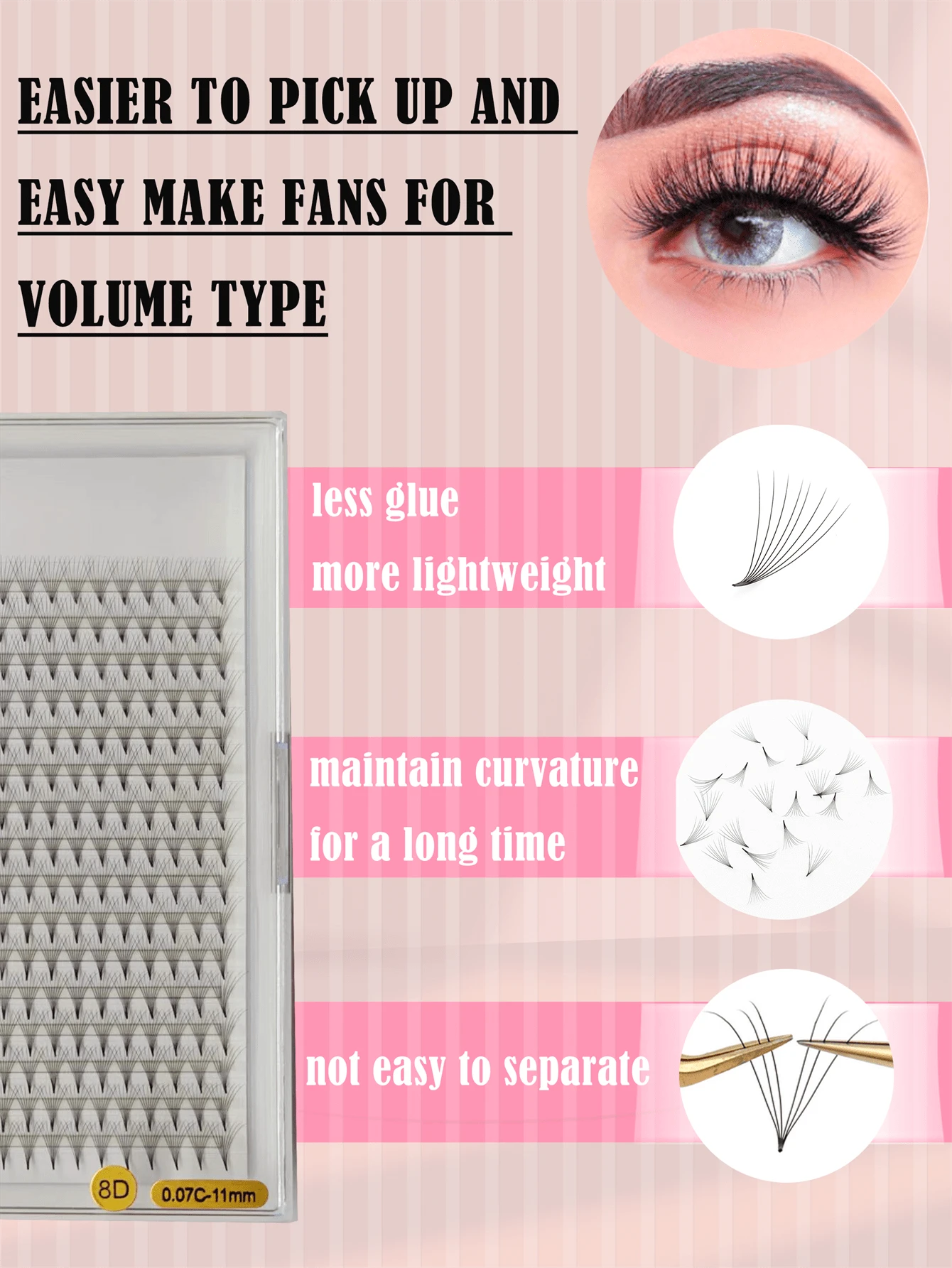 1 Box 8D 16 Rows 320 Clusters 0.07mm Thickness C.D Curl Preglued Soft ...