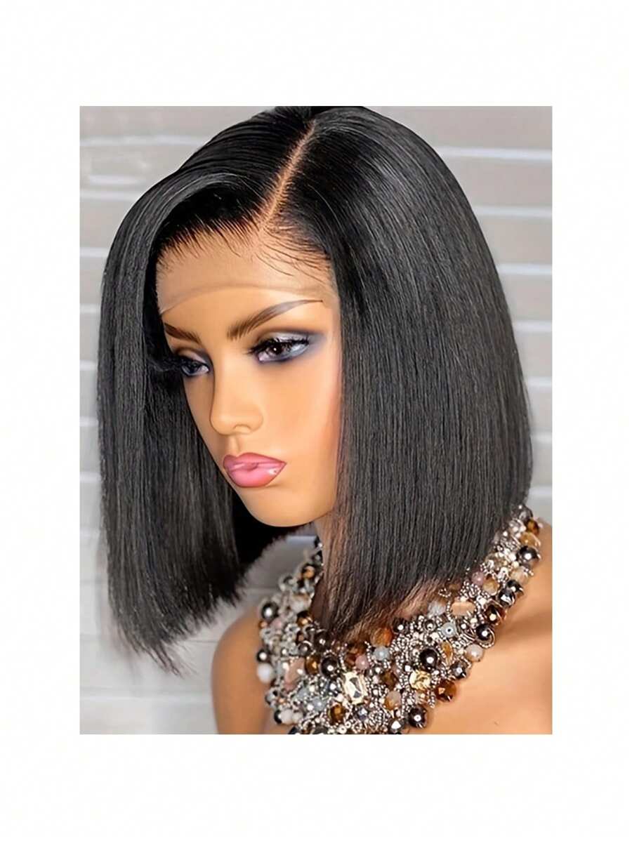 Perruque de cheveux humains à ligne de démarcation droite sans colle de 16 pouces, 13 x 4 ...