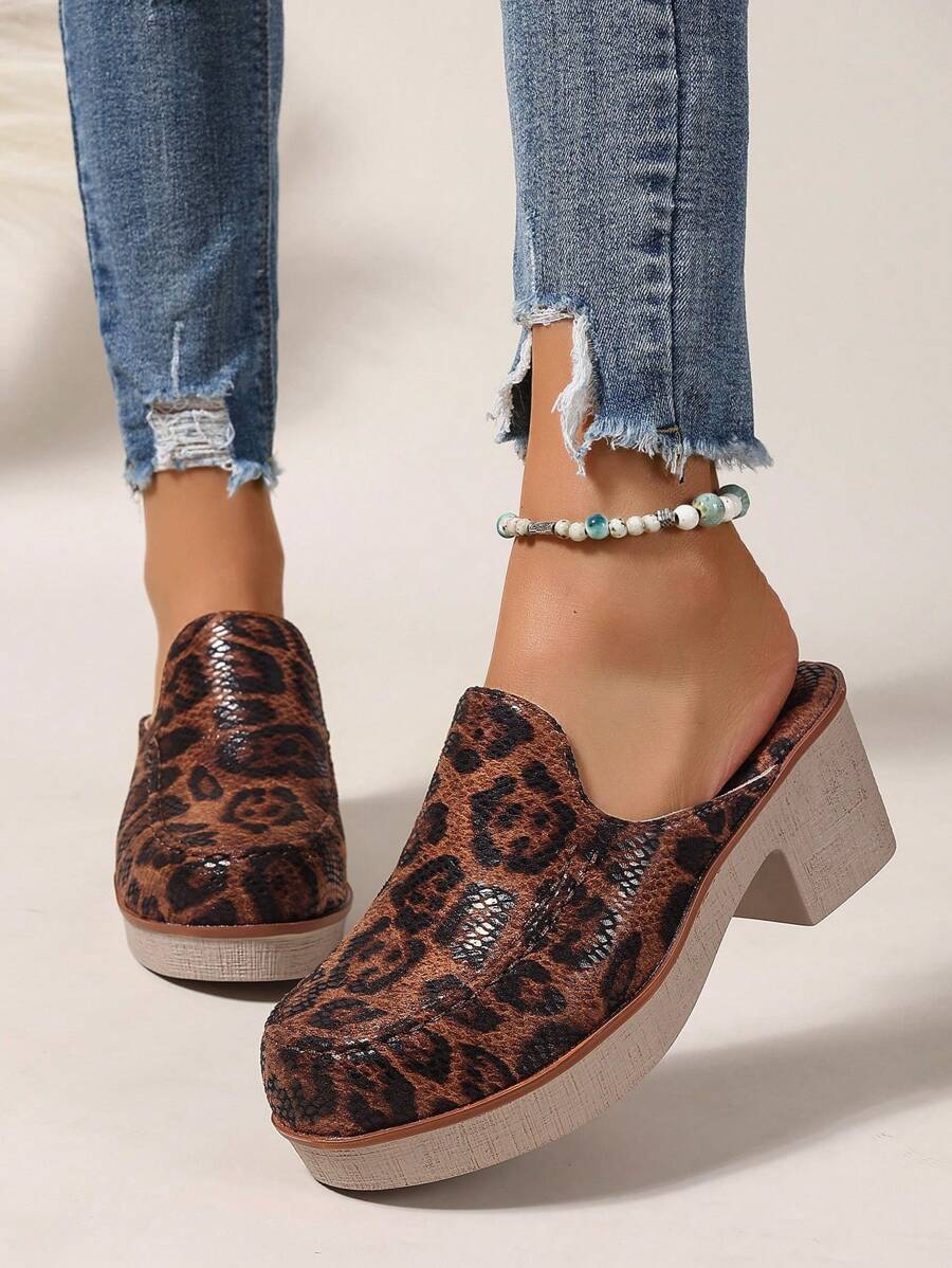 Women Casual High Heel Slip-On Mule Shoes, Closed Toe With Stitching ...