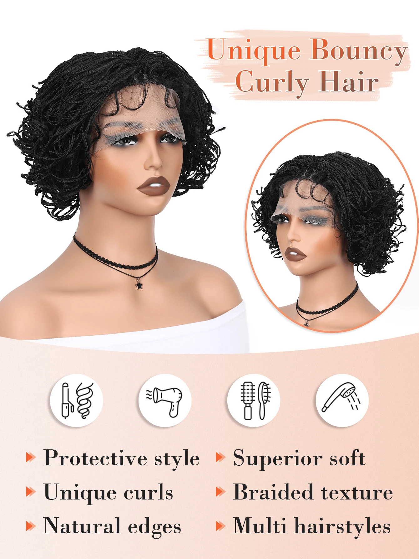 Box Braid Bob Pixie Hair Double Full Lace Curly Box Braided Bob Wig ...