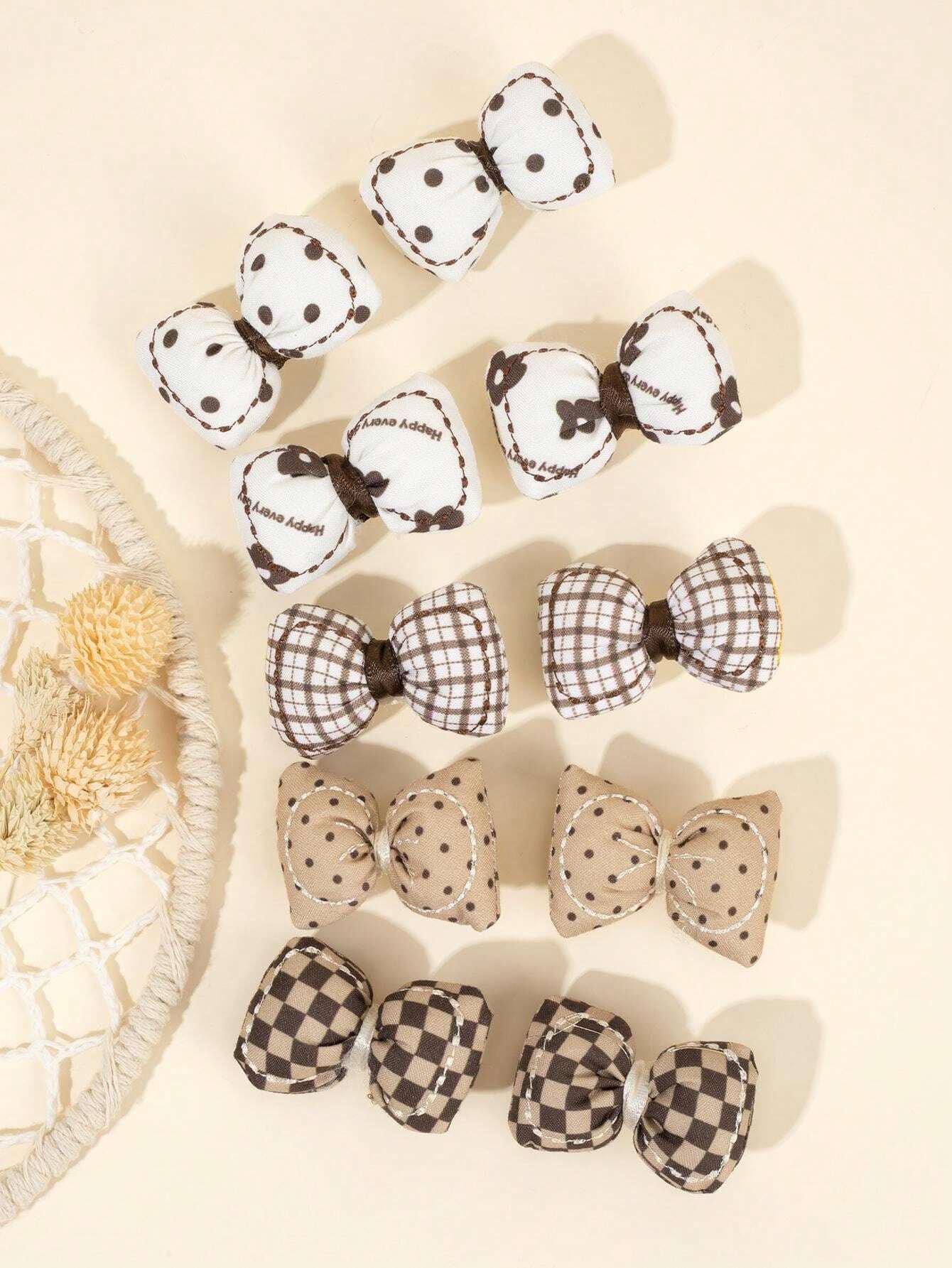10pcs Cute Brown Bow Hair Clips For Girls Elegant Alligator Hair Bow ...