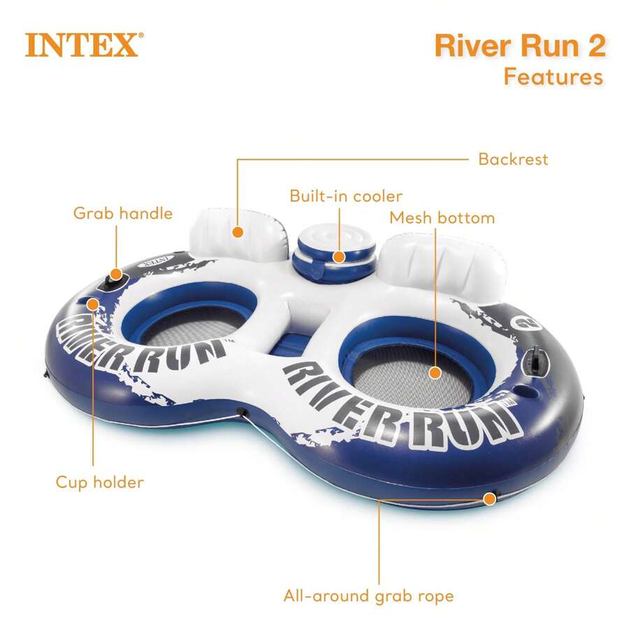 Intex Intex River Run 2 Person Inflatable Tube Raft Float With Cooler ...