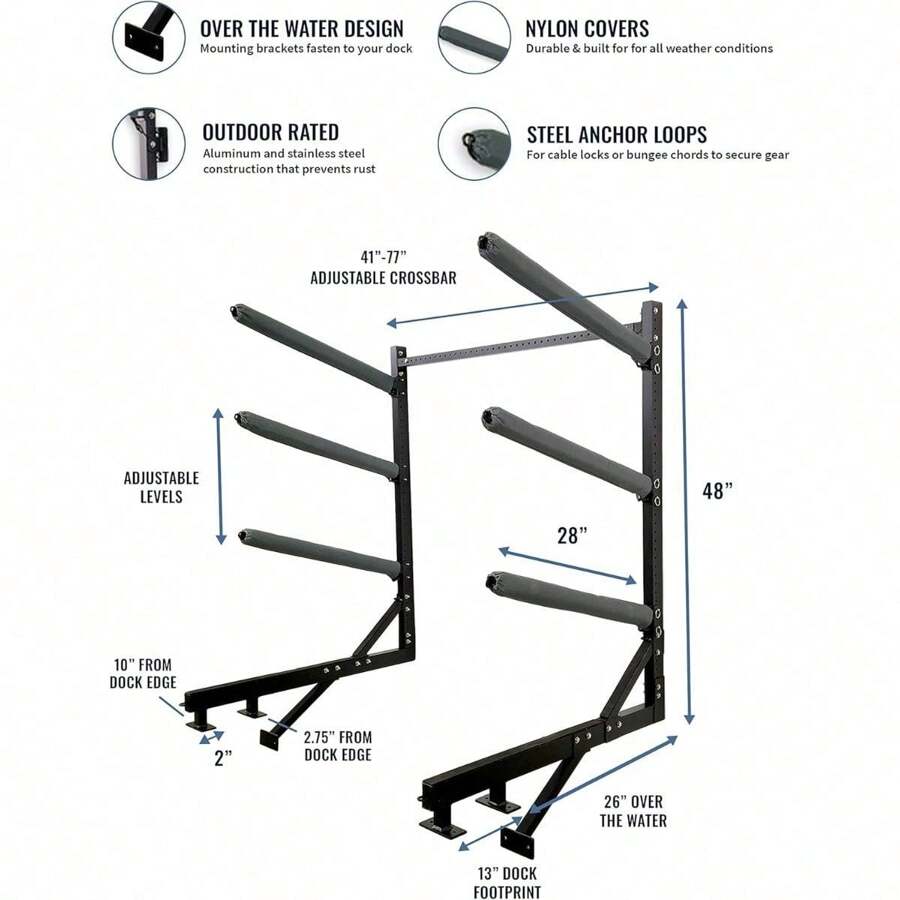 Kayak Dock Storage Rack, Outdoor Over The Water Mount, Holds 400 Lbs ...
