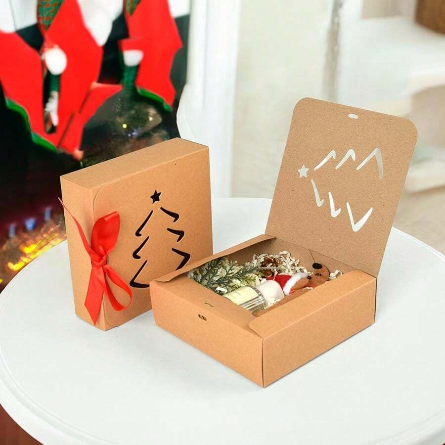 10 Elegant Brown Paper Gift Boxes With Red Bows - Very Festive Parties ...