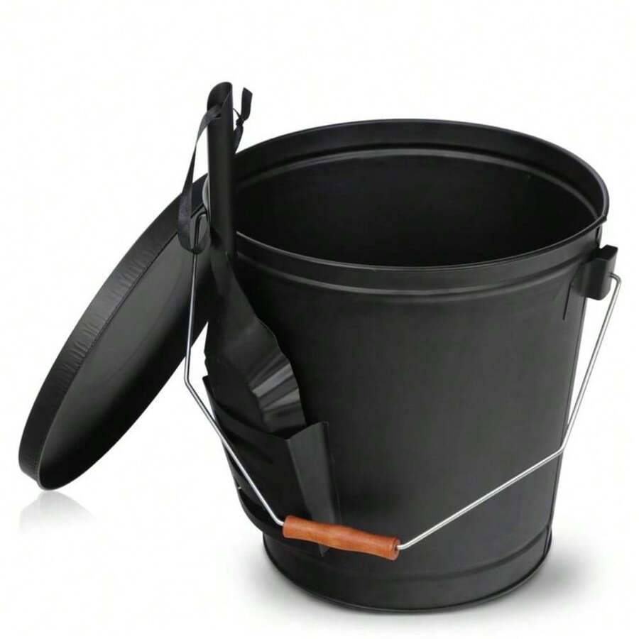 SuperDeal 5 Gallon Black Ash Bucket With Lid And Shovel-Essential Tools ...