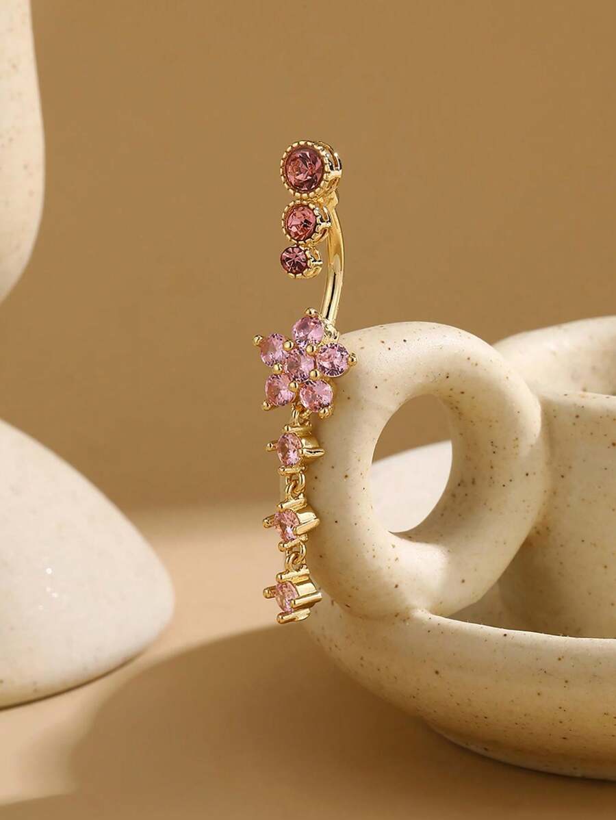 1pc Plant Dual Rhinestone Flower Navel Piercing Navel Ring Valentines ...