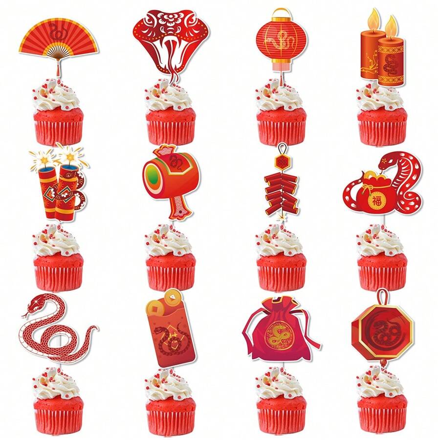 12PCS Chinese 2025 Year Of Snake Cupcake Toppers Picks For Chinese New ...
