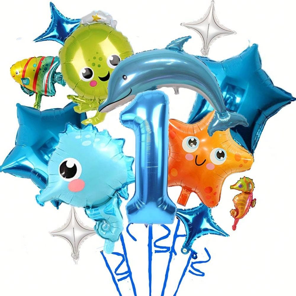 1-9 Ocean Explorer Animal Party Balloons - Blue Foil Shark & Sea ...