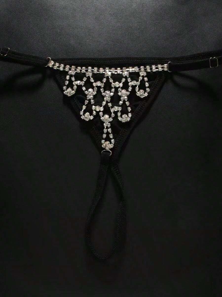1pc Shiny Hollow Crystal Decorated Low Waist Sexy Rhinestone G-String ...