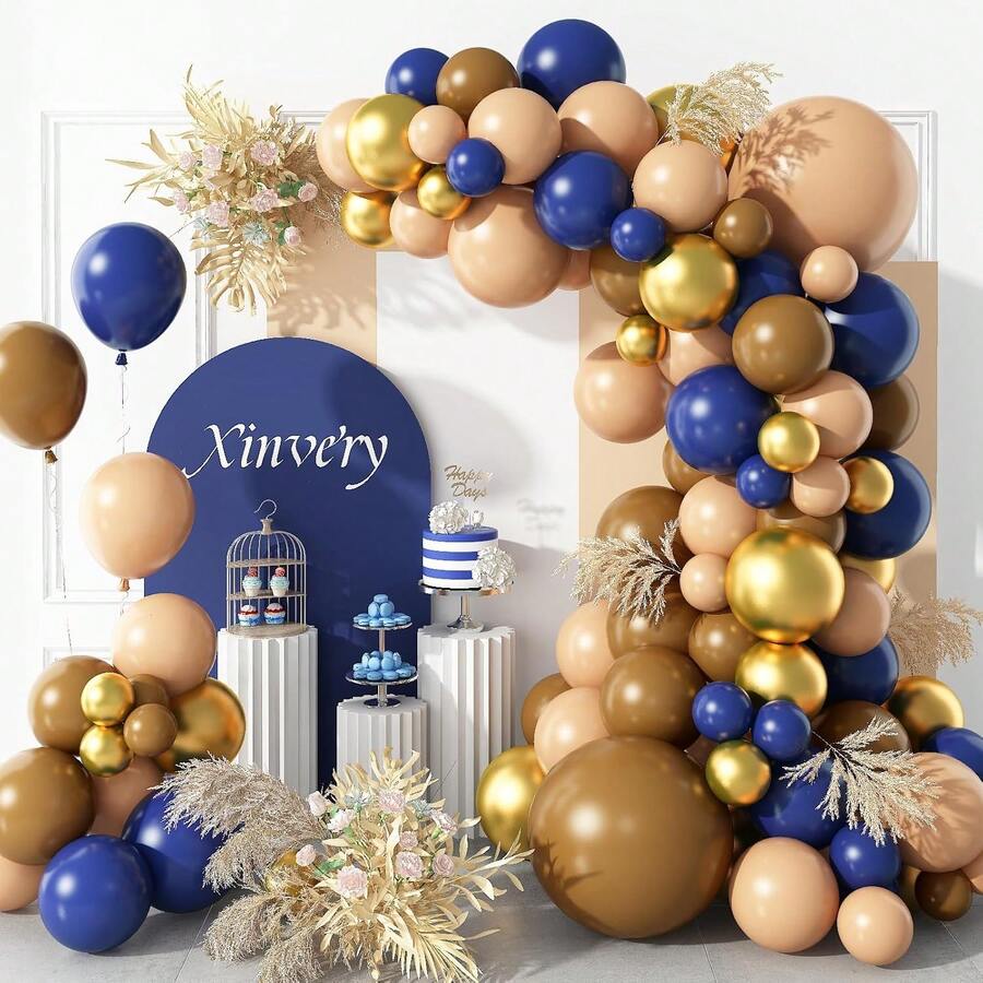 Navy Blue Brown Balloons Garland Kit, Boho Brown Nude Coffee Dark Blue ...