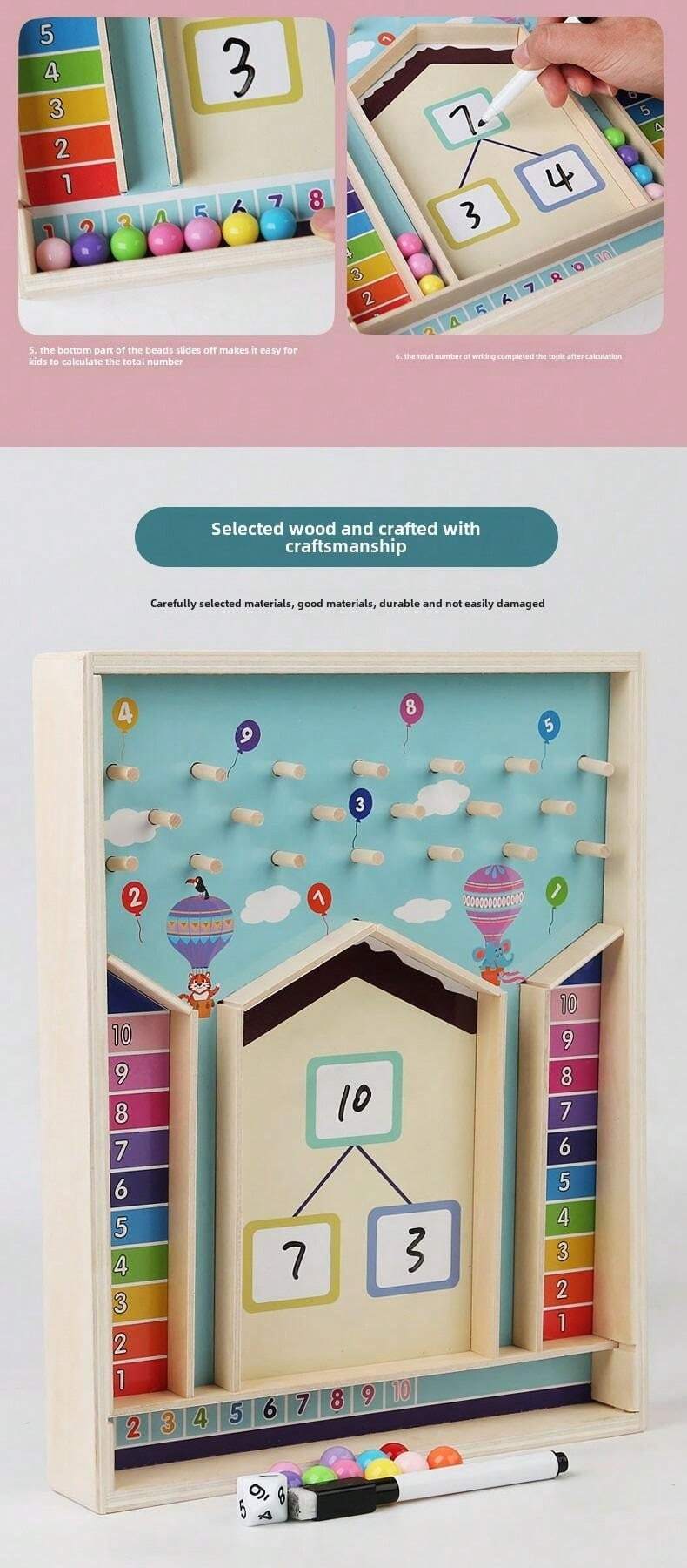 10-Frame Wooden Math Learning Toy Set, Suitable For 3-6 Years Old Kids ...