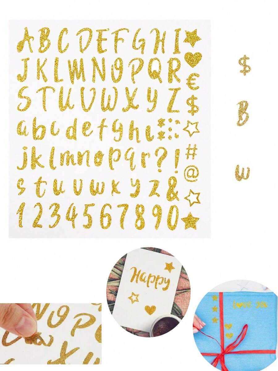 1 Sheets Gold Alphabet Stickers, Self-Adhesive Glitter Waterproof ...