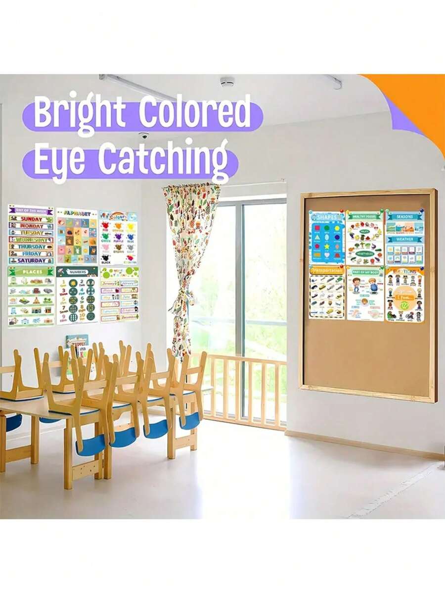 1 Set Of 12 Early Education Wall Charts, Cartoon Cute Wall Stickers ...