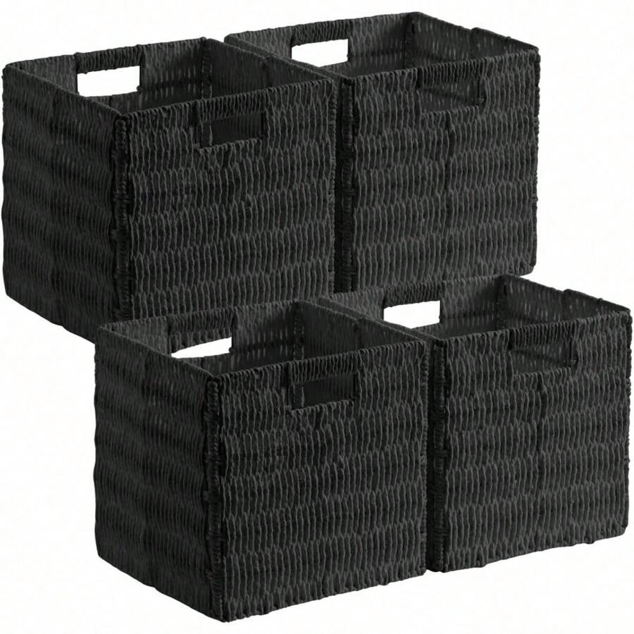 Wicker Storage Cubes Bin, 9 Inch Storage Shelf Basket Collapsible ...