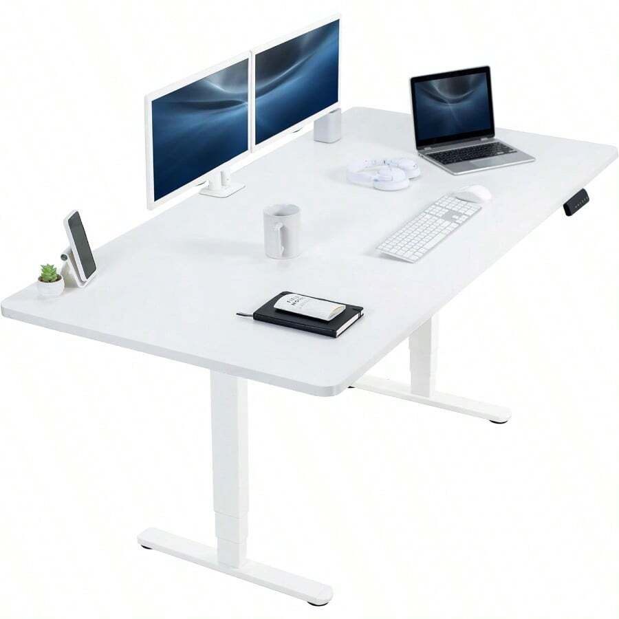 Height Adjustable 71 X 36 Inch Memory Stand Up Desk, White Table Top ...