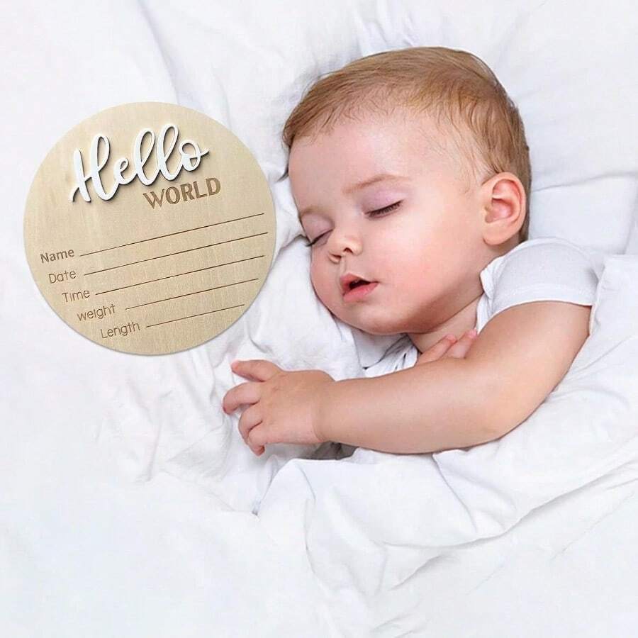 Baby Announcement Sign, Wooden Hello World Newborn Signs, Birth ...