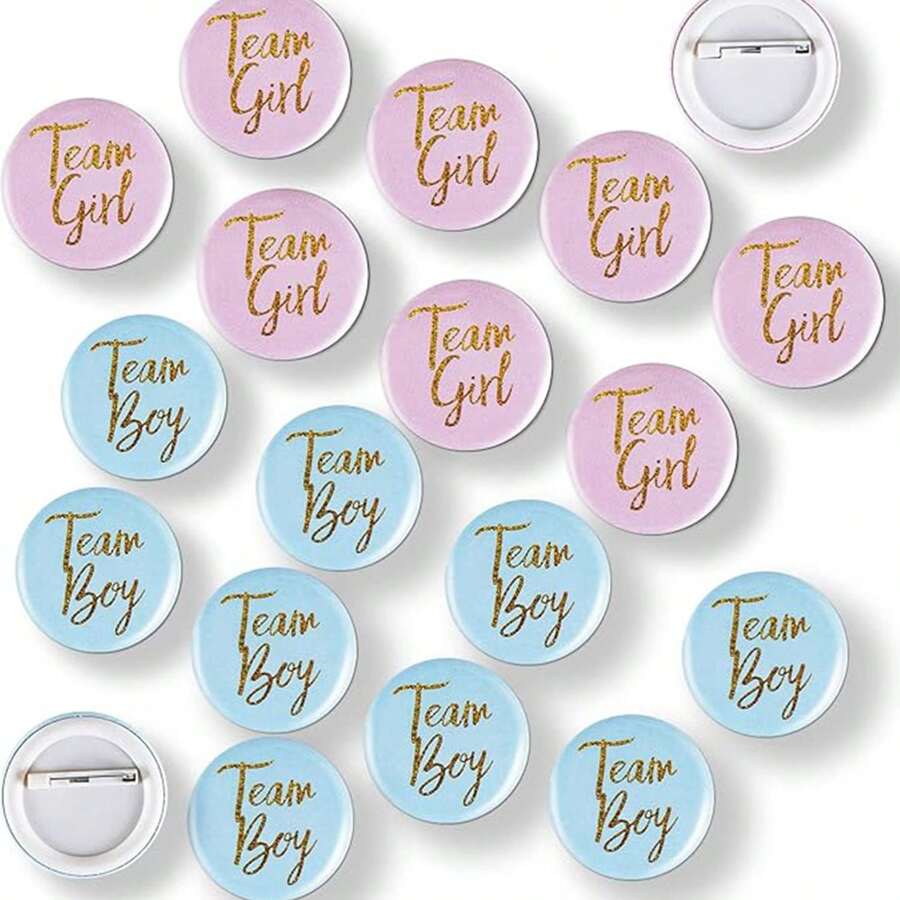 Gender Reveal Pins, 5pcs Blue & 5pcs Pink Button Pack, Team Boy Girl ...