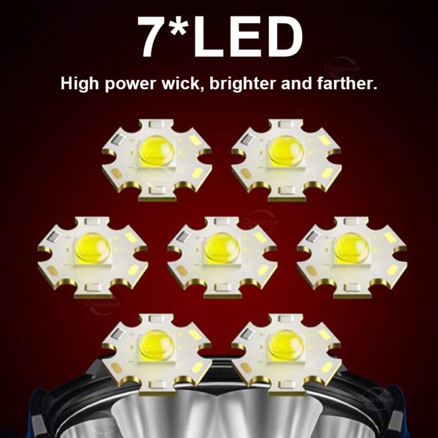 7LED Strong Light High Power LED Flashlight Rechargeable USB Torch Long ...