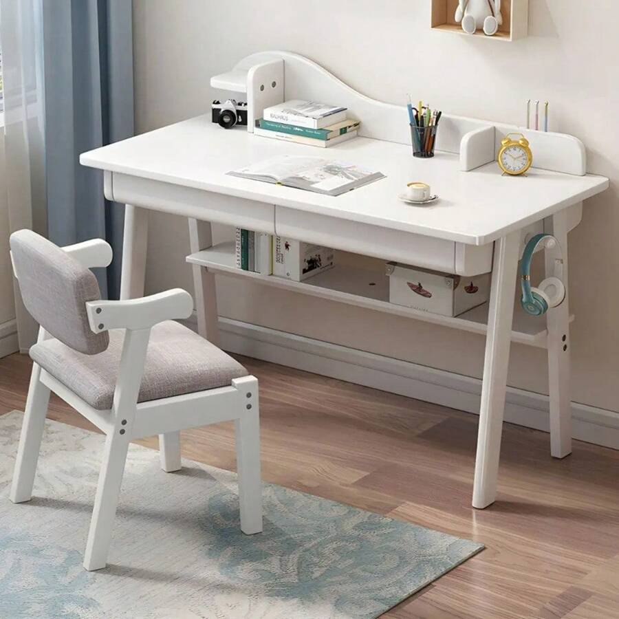 Kids Desk And Chair Set, All Solid Wood Children Study Table And Chair ...