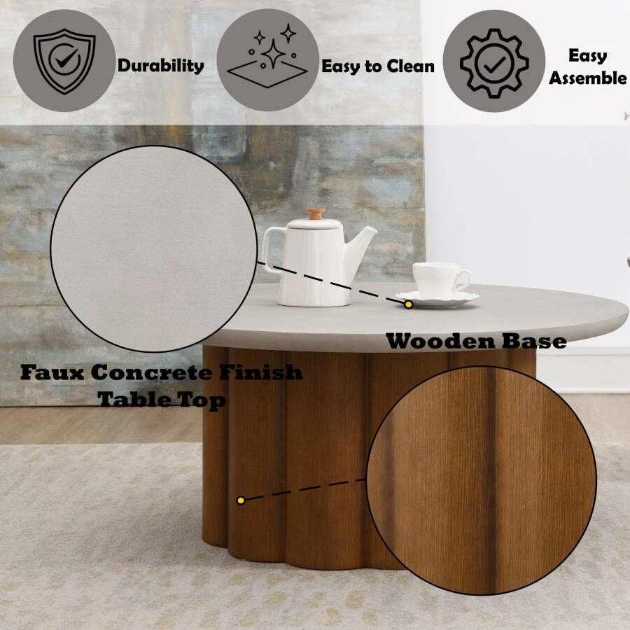 Evelyn Coffee Table Faux Concrete Top And Walnut Finish LV03025 | SHEIN USA