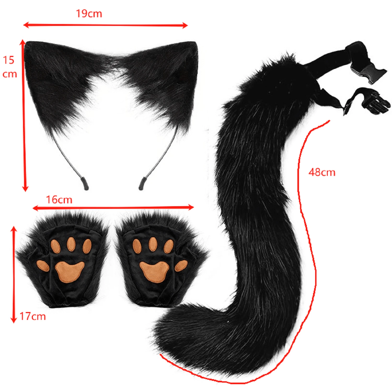Fluffy Fur Fox Tail Keychain Cat Paws Gloves And Wolf Therian Mask Set ...