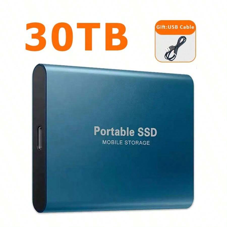 Portable SSD 30TB Blue Color External Hard Drive High-Speed Mobile ...