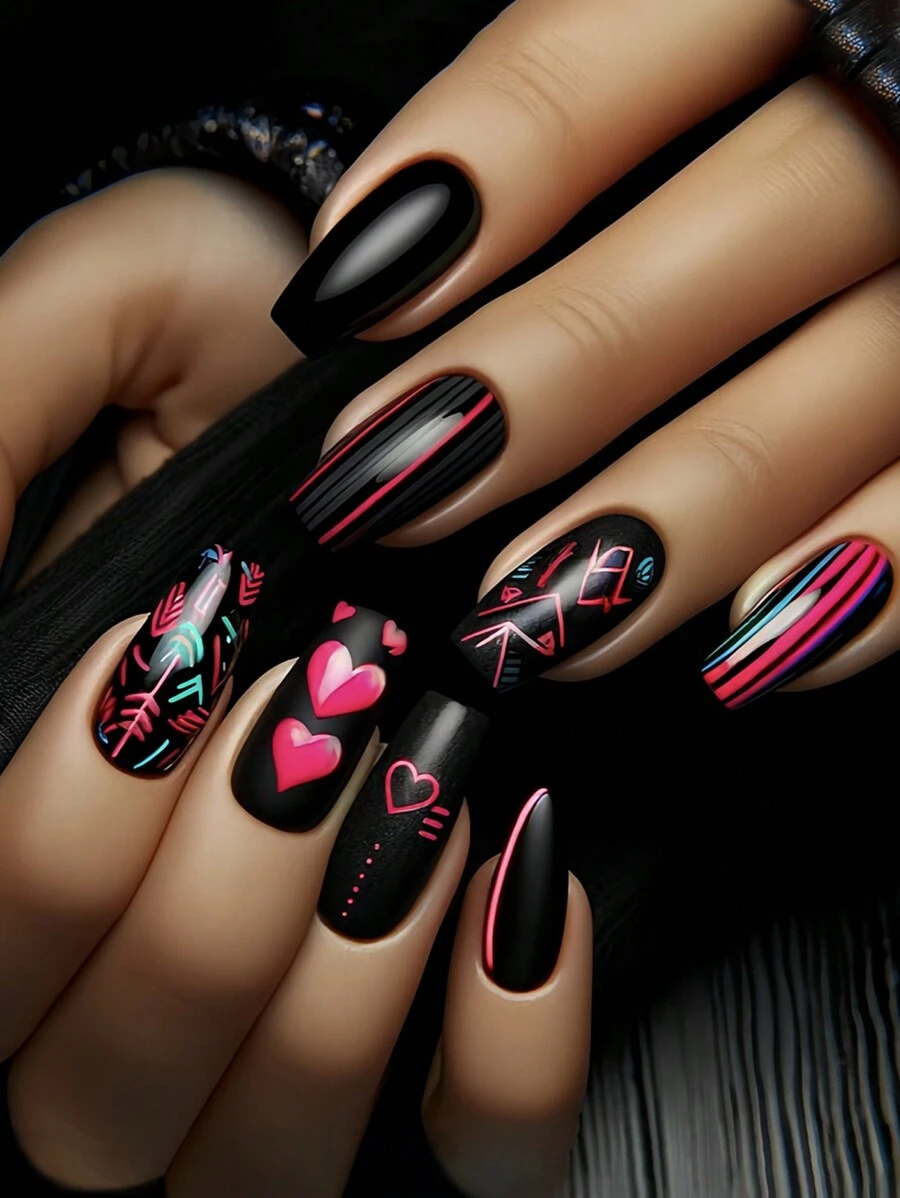Valentines Nails 24pcs Medium Size Square Shaped Nail Polish Strips ...