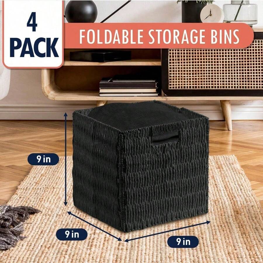 Wicker Storage Cubes Bin, 9 Inch Storage Shelf Basket Collapsible ...