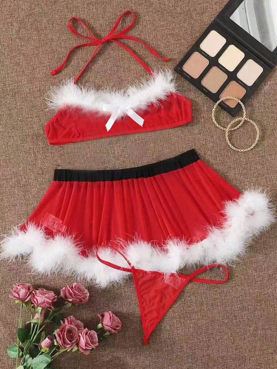 1set Womens Christmas New Stage Performance Bunny Outfit Cos Holiday Sexy Role Play Faux Fur